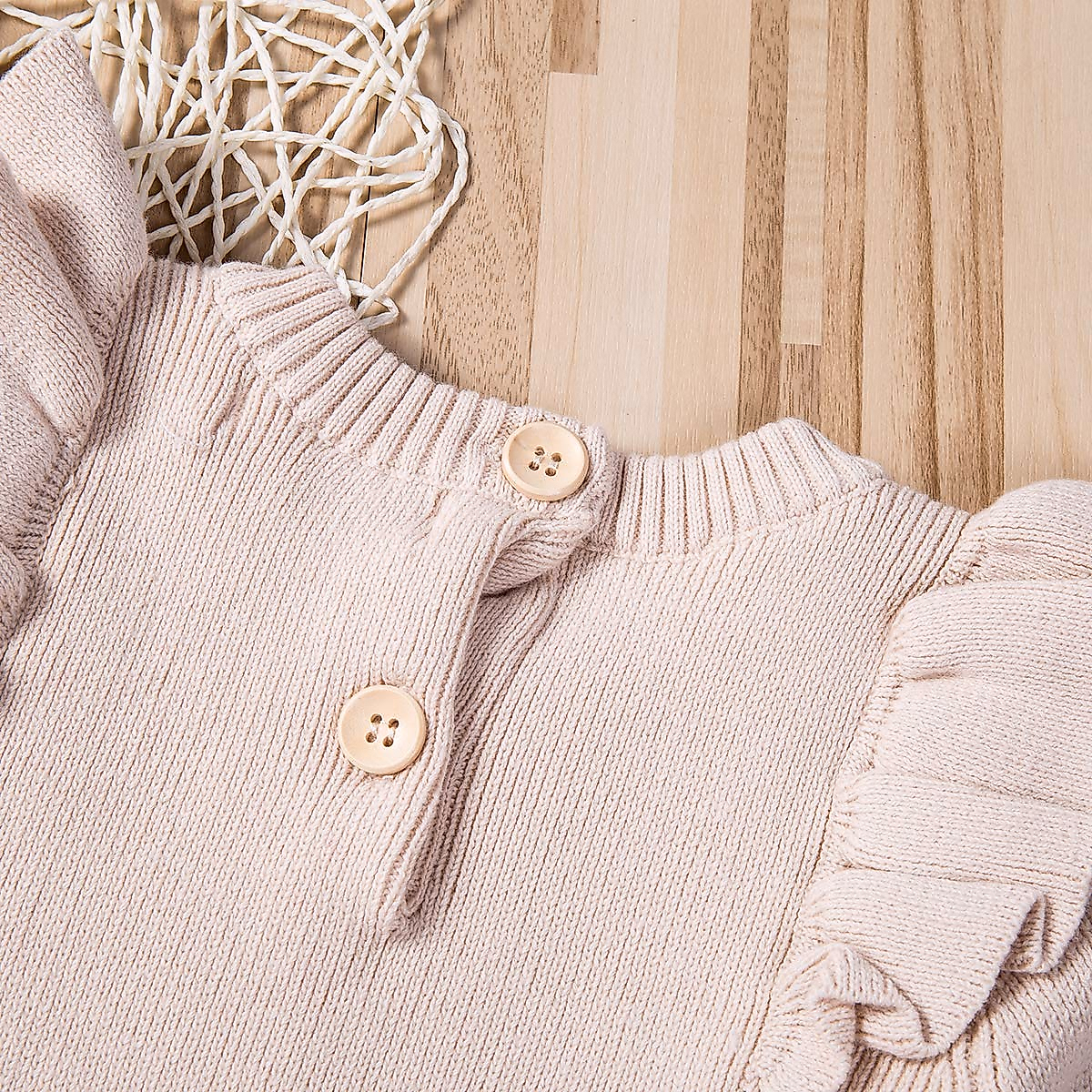 Merqwadd Infant Toddler Baby Girl Pleated Dress Solid Longsleeve Knit Sweater Winter Dress (3-6 Months,B-Ruffle Sweater Apricot)