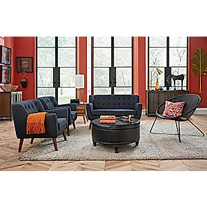 AVENUE•SIX OSP Home Furnishings Mill Lane Mid-Century Modern Loveseat with Button Tufted Design and Spring Cushion Support, Navy Blue Fabric
