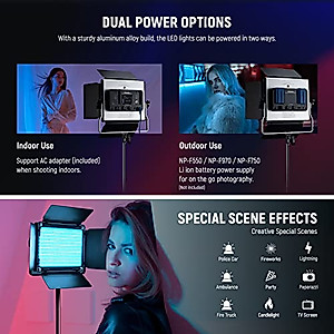 NEEWER Upgraded 660 PRO II RGB LED Video Light with App Control&Stand Kit, 2 Pack Constant 50W No Color Shift/1% Precise Min Dimming/360° RGB/CRI97+/3200K~5600K for Game Streaming YouTube Photography