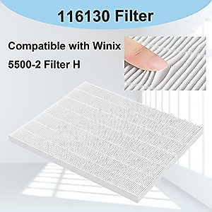 RONGJU Replacement 116130 Filter H for Winix 5500-2, Filter & Activated Carbon Filter Combo Pack Compare to Part # 116130