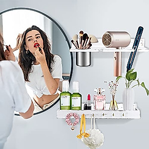 ANHIEN Hair Tool Organizer,Wall Mounted Hair Dryer and Styling tool Holder,Blow Dryer Holder,Hair Product Organizer for Hot Tools, Curling Iron,Hair Straightener(White)