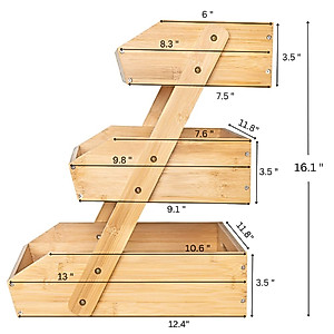 Atigo 3-Tier Bamboo Fruit Baskets/Bowls Kitchen Countertop Storage. Serves as the Perfect Potato, Bread, Vegetable, Snack, Fruteros Para Cocina Organizer/Produce Holder for Your Counter