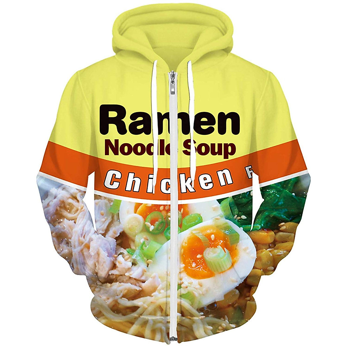 Keasmto 3D Ramen Chicken Noodle Soup Hoodie Food Sweatshirt For Men Women Cotton Cute Zipper XXXL