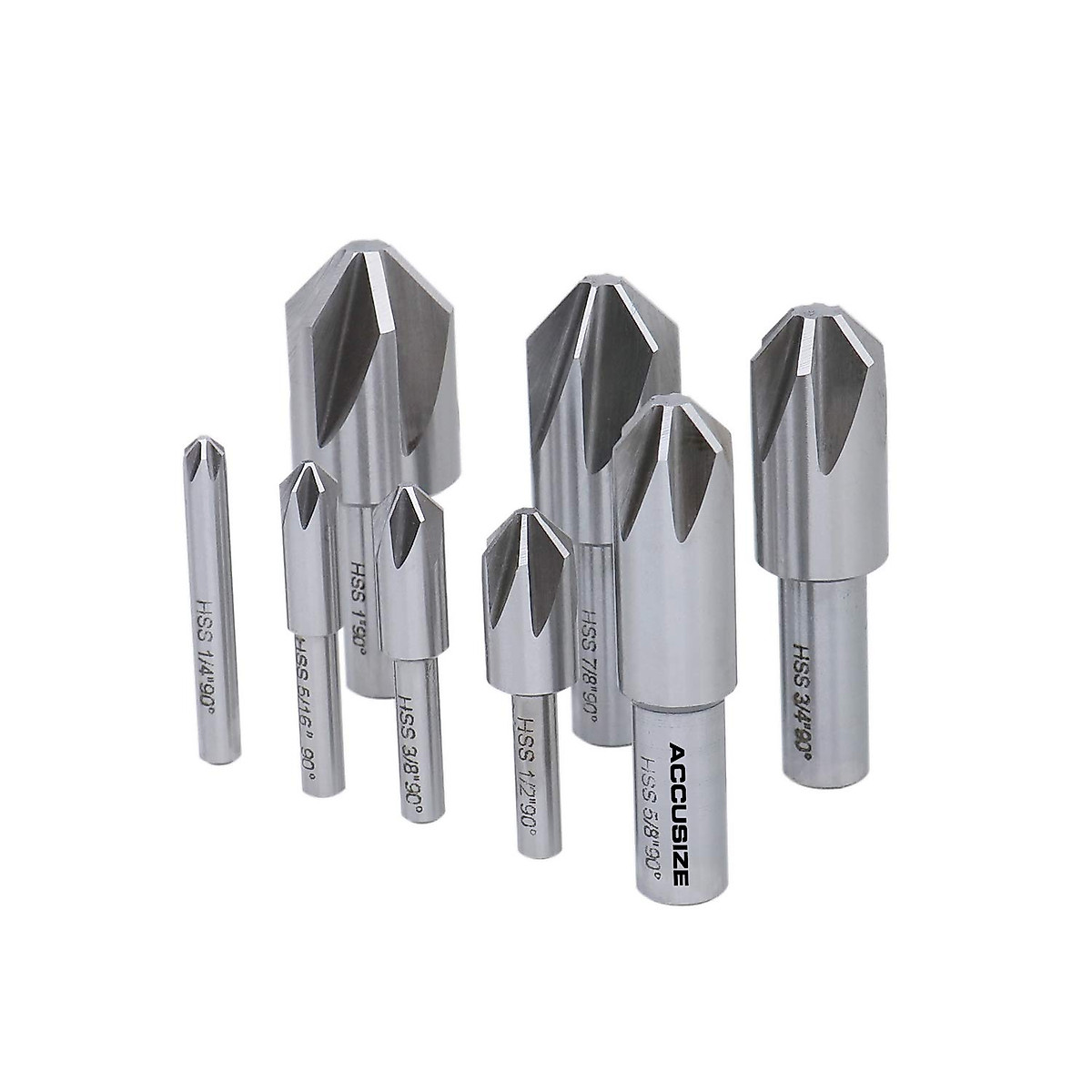 Accusize Industrial Tools 90 Degree 6 Flute H.S.S. Machine Countersink, 8 Pcs, 0206-2016