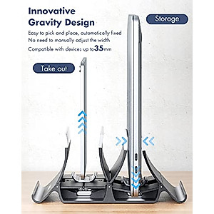 HEYZONE Vertical Laptop Stand,Dual Laptop Holder MacBook Vertical Stand,4 in 1 Gravity Laptop Dock Stand Auto Locking,Fits iPad/Surface/Chromebook/Gaming Laptops(Up to 17")