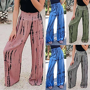 tuduoms Flowy Culottes Women's High Waisted Yoga Hippie Wide Leg Pant Tie Dye Print Lightweight Palazzo Lounge Harem Trousers Blue