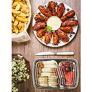 NEEBAKE 60 Sets 32oz Meal Prep Containers 2 Compartment - Plastic Food Storage Containers 2 Compartments with Lids