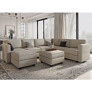 Belffin Modular Sectional Sofa with Storage Seat Oversized U Shaped Couch with Reversible Chaise Sofa Set with Ottoman Velvet Grey