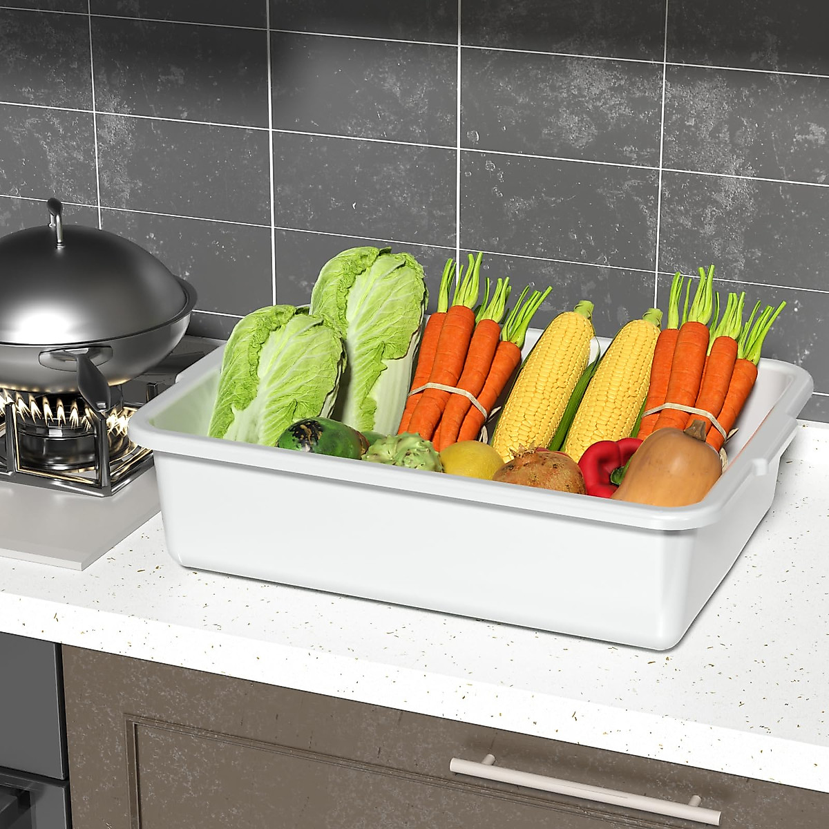 Minekkyes Commercial Products Standard Bus/Utility Box, 25 Gallon, Commercial Tote Box Cross Stack Nest Utility Tote Tub, White (Pack of 4)