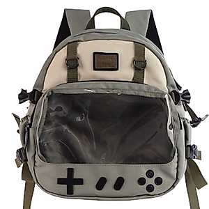 HOKMAH Cute Ita Backpack for Women Girls, Kawaii Clear Window Design Pins Plush Display, Lolita Itabag Japanese Style Bag School (Green)