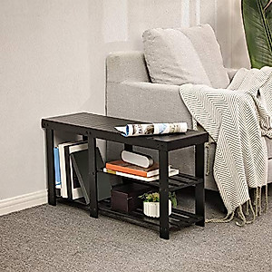 SONGMICS Bamboo Shoe Bench, Shoe Rack for Boots, Entryway Storage Organizer, 3-Tier Shoe Shelf, for Hallway, Bathroom, Living Room, Corridor, Black ULBS06BK