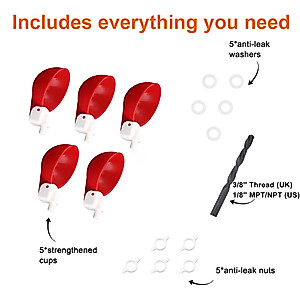 ZenxyHoC DIY Chicken Waterer Cups, 5 Pack Automatic Chicken Water Feeder Kit with 1/8'' MPT Hole Saw for Buckets Boxes Troughs, Poultry Waterer for Chicks Duck Goose Turkey or Bunny