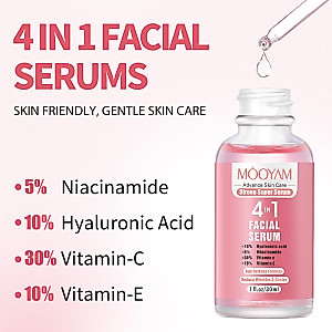Vitamin C Face Serum, Hydrating Facial Serum with Vitamin C, Hyaluronic Acid, Niacinamide, Vitamin E, Anti Aging, Brightening Serum for Dark Spots, Fine Lines & Wrinkles,Facial Serum for All Skin 30ml