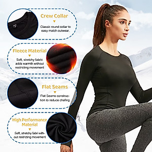 Womens Thermal Tops Long Sleeve Fleece Hiking Ski Base Layer Women Cold Weather Sports Gym Shirts Athletic Ladies Thermal Underwear Tops for Workout Running,Quick Dry Moisture Wicking 5021 Black M