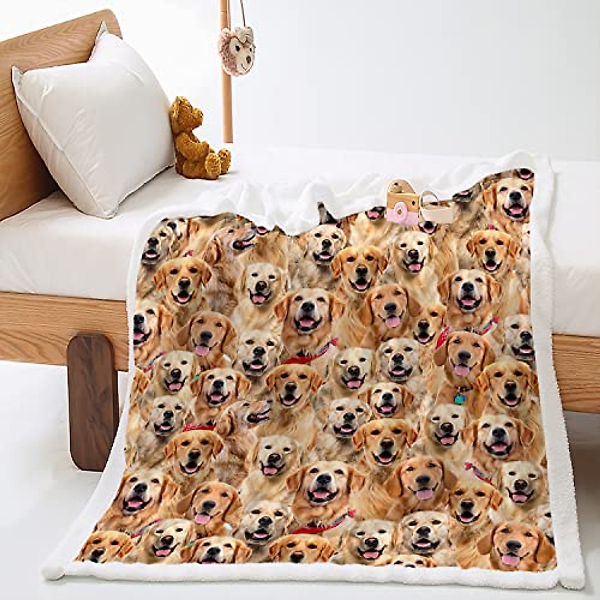 AILONEN Dog Blanket for Kids Adults, Animal Cute Puppy Plush Blanket, Double Sided Fabric Lamb Wool Flannel Sherpa Throw Blanket(Golden Retriever,Throw, 47 x31 Inches)