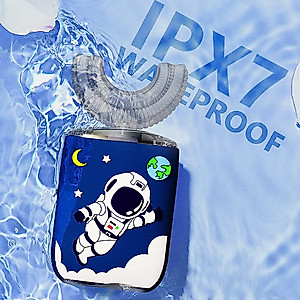 Kids Ultrasonic Electric Toothbrush, U Shaped Rechargeable Automatic Toothbrushes with Replacement Brush 6 Cleaning Mode Smart Timer 360° Sonic Dental Care for Ages 2-7 Child (Blue)