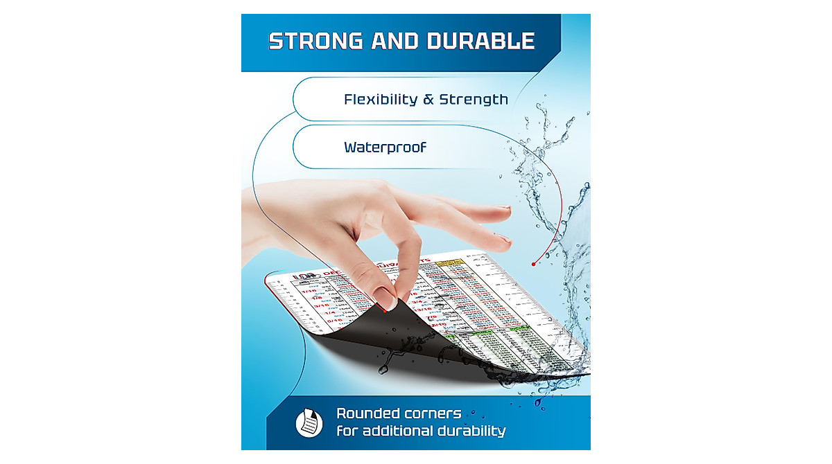 Magnetic Conversion Chart 6x9 Inches for Fractions, Decimals & Millimeters