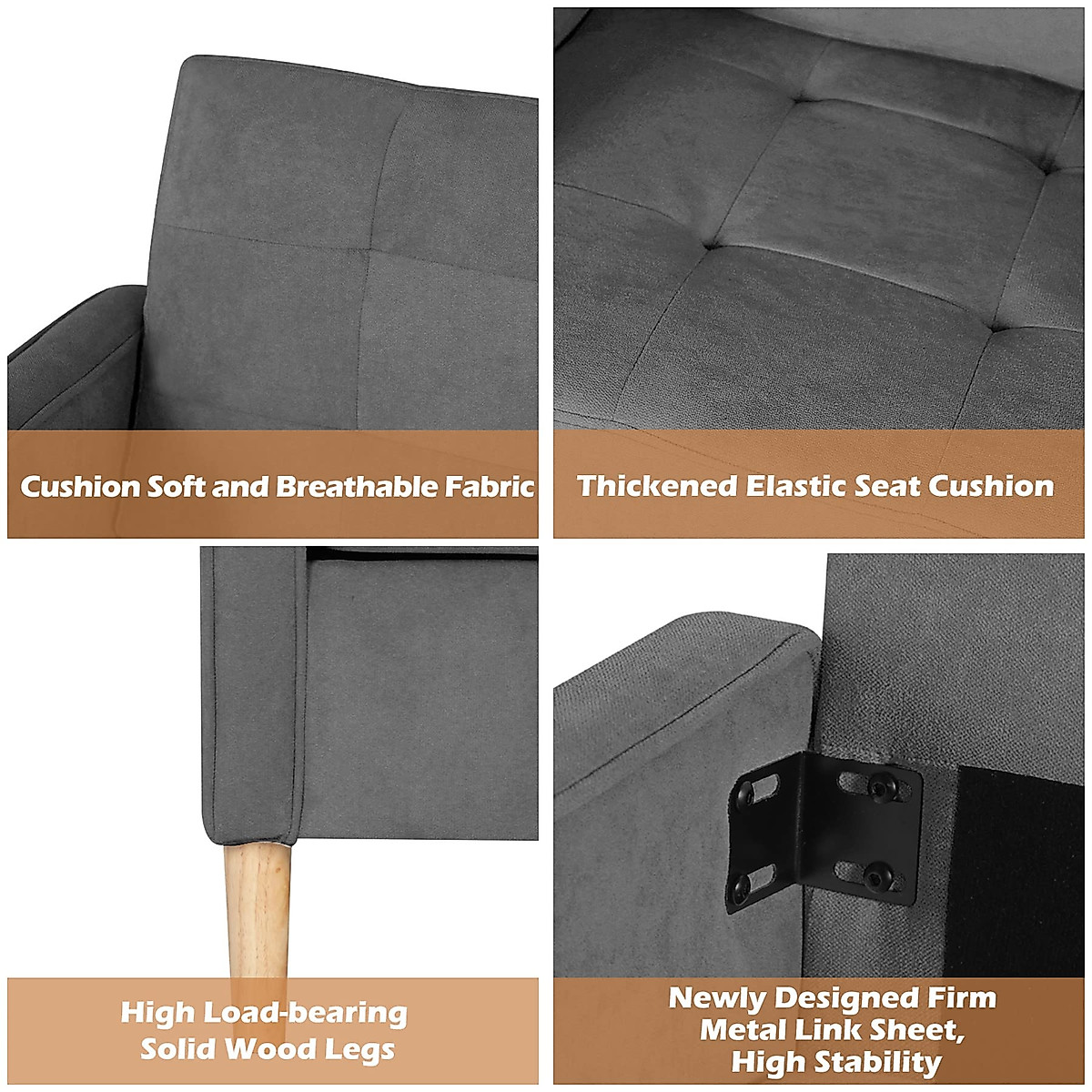 STHOUYN Mid Century Modern Comfy Accent Arm Chair Set of 2, Bedroom Chair for Adults, Living Room Office Reading Chairs, Suitable for Small Spaces (2, Grey)