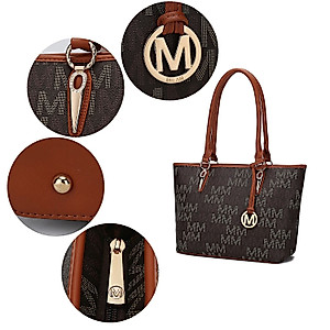 MKF Collection Tote Bag for Women, Shoulder Handbag & Wristlet Pouch Purse Top Handle Vegan Leather 4Pcs Set Pocketbook Alexy Burgundy Red by Mia k