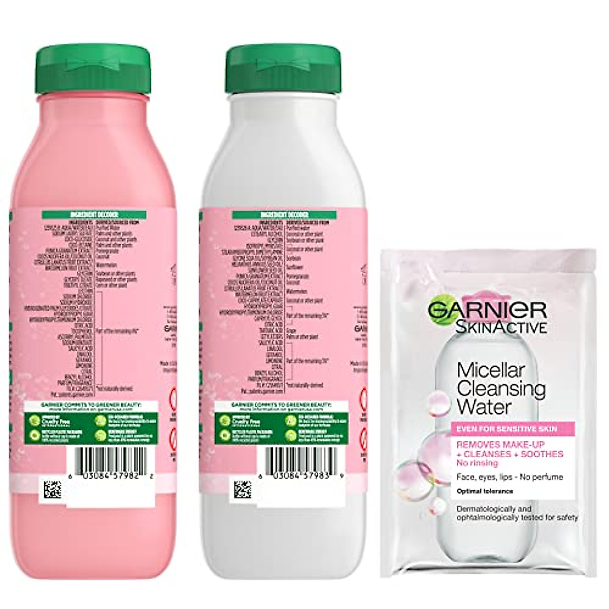 Garnier Fructis Plumping Shampoo and Conditioner Set for Volumizing and Moisturizing Fine Hair, Watermelon Extract, 11.8 oz each,Micellar Water Sample included