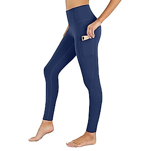 PHISOCKAT Women's High Waist Yoga Pants with Pockets, Leggings with Pockets, Tummy Control Workout Yoga Leggings Navy