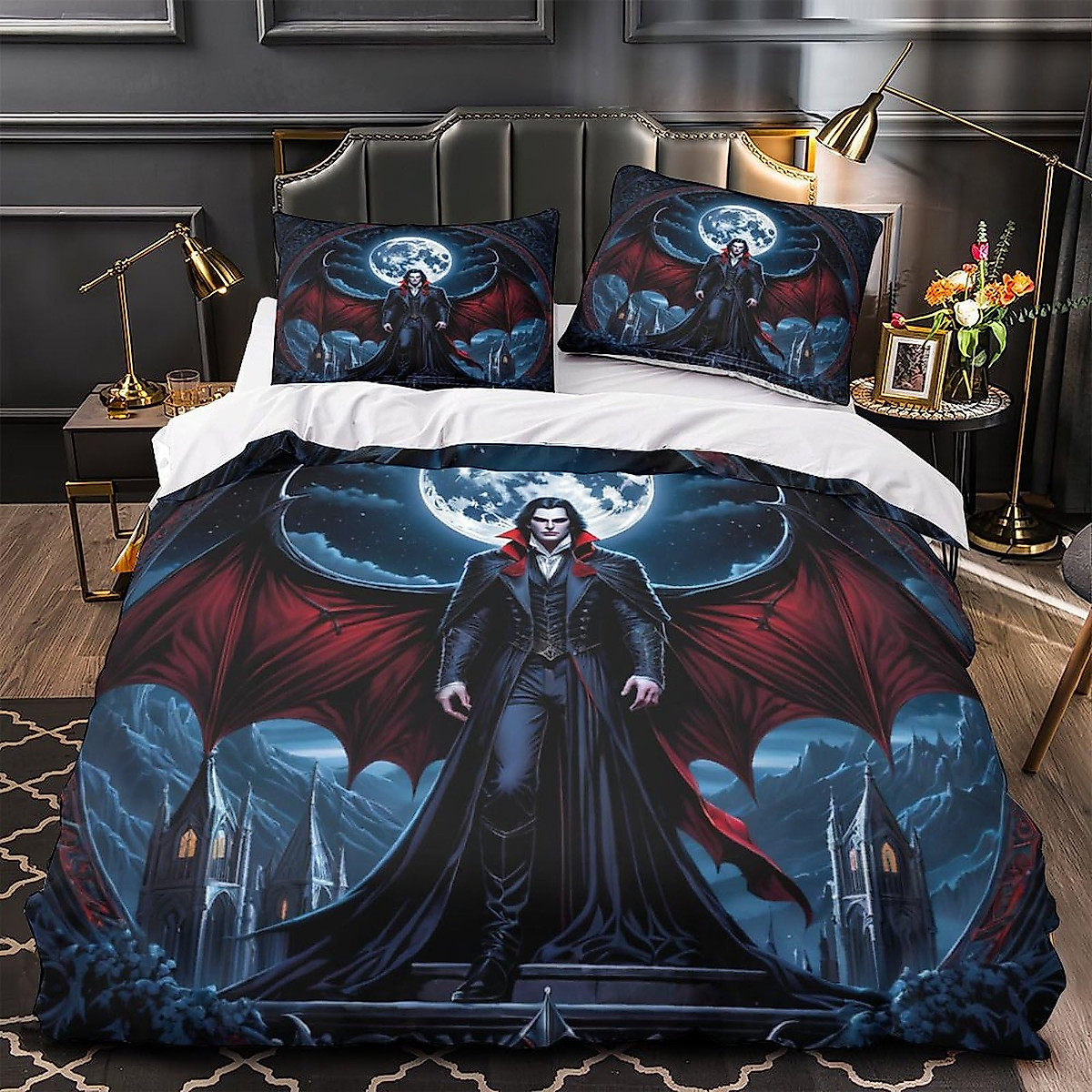 EVMILA Gothic Vampire Duvet Cover for Boys Girls Quilt Cover Comforter Covers 3D Print Scary Night with Pillow Cases with Zipper Closure Bedding Set Soft Microfiber 3 Pieces Twin（173x218cm）, Style-1