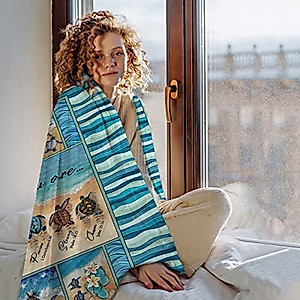 BEDMUST Blue Sea Turtle Flannel Throw Blanket God Says You are Unique Special Lovely Ocean Turtle Blanket Nautical Sea Beach Animal Jellyfish Blanket Bedroom Decor Baby 30x40 Inches
