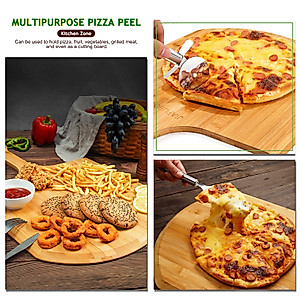 JIAFUEO Bamboo Pizza Peel 15 inch Wide, Large Wooden Pizza Spatula Paddle Pizza Cutting Board with Comfy Handle for Home Pizzeria Bakery Baking Pizza Bread Cutting Fruit