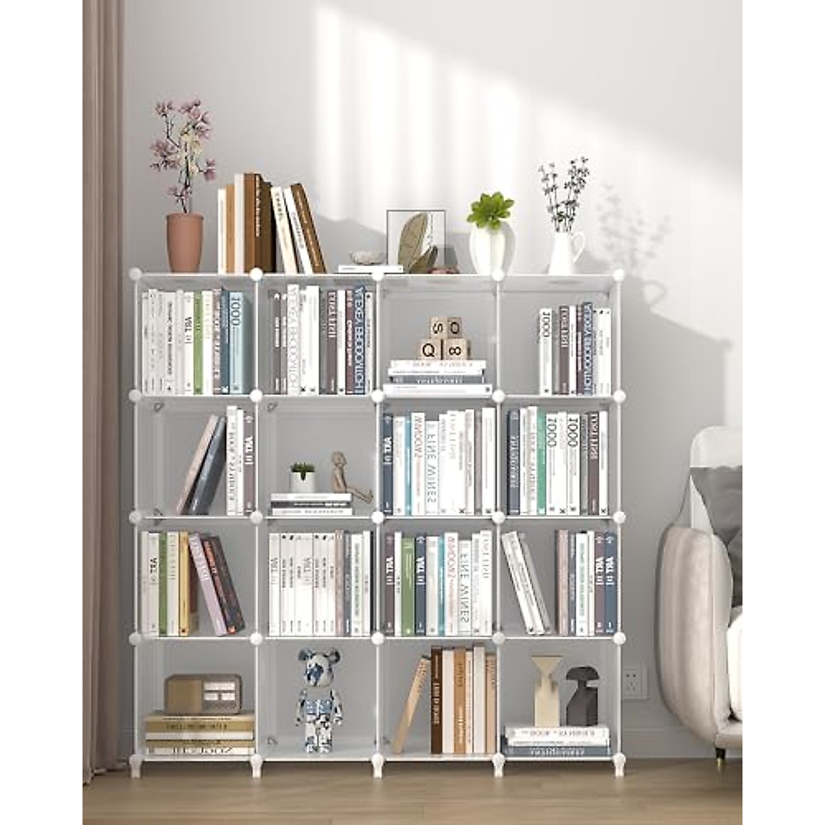 FUNLAX Cube Storage Shelf, 9 Storage Cubes Closet Organizers and Storage Portable Cube Storage Organizer Plastic Bookshelf Bookcase for Study Room, Bedroom, Office, White
