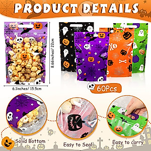 Resholder 60 Pcs Halloween Treat Bags Bulk Plastic Trick or Treat Bags with Handle Pumpkin Witch Hat Ghost Candy Goodie Bags Halloween Party Favor Gift Bags for Kids Birthday Party Supplies