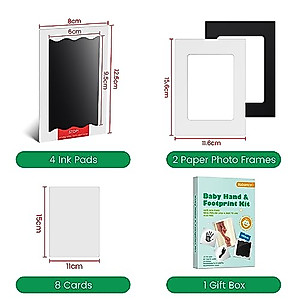 Nabance Baby Hand and Footprint Kit, Newborn Inkless Hand and Footprint kit, 4 Inkless Print Pads with 2 Photo Frames, 8 Imprint Cards, Safe No Mess Clean Touch Ink Pads for Babies 0-6 Months
