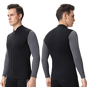 REALON Wetsuits Top Jacket Women Men 2mm Neoprene Long Sleeve Shirt 3mm Front Zipper Vest Wet Suit Keep Warm for Adult Youth Kids Diving Surf Swim Water Sports