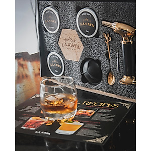 Cocktail Smoker Kit with Torch – 6 Flavors Wood Chips – Sphere Ice Mold, Bourbon, Whiskey Infuser Kit, Old Fashioned Drink Birthday Bourbon Whiskey Gifts for Men, Dad, Husband (Without Butane)