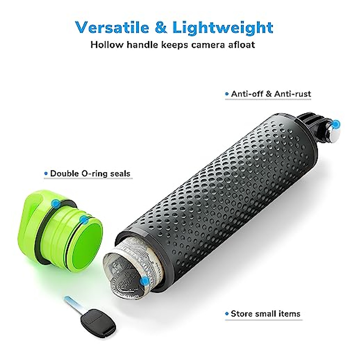 Sametop Floating Hand Grip Waterproof Handle Compatible with GoPro Hero 12, 11, 10, 9, 8, 7, 6, 5, 4, Session, 3+, 3, 2, 1, Hero (2018), Fusion, Max, DJI Osmo Action Cameras (Green)