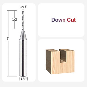 SpeTool Down Cut Spiral Router Bit 1/16 inch Cutting Diameter with 1/4 inch Shank End Mill for Woodwork CNC Machine Tools
