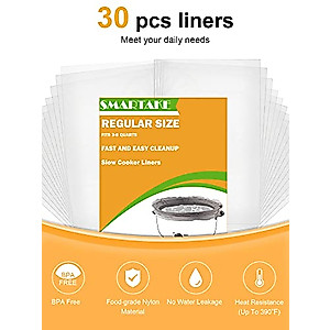 SMARTAKE Slow Cooker Liners, 13 x 21 Inches Disposable Cooking Bags, Easy Clean-Up Plastic Bags, Fit 3QT to 8QT, for Slow Cooker, Crockpot, Aluminum Cooking Trays, Pans, 1 Pack (30 Liners)