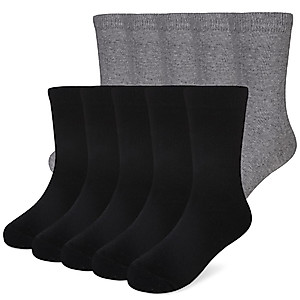 Kids Boy Girls Classics Athletic Socks Little Toddlers Casual School Uniform Sports Soft Breathable Cotton Crew Socks (10 Pairs Black&Grey, 6-8 Years)
