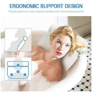 Idle Hippo Bath Pillow Bathtub Pillow, Bath Pillows for Tub Neck and Back Support with 6 Non-Slip Suction Cups, Ergonomic Bath Tub Pillow Headrest, Luxury Bath Accessory Spa Gifts for Bathtub, Hot Tub