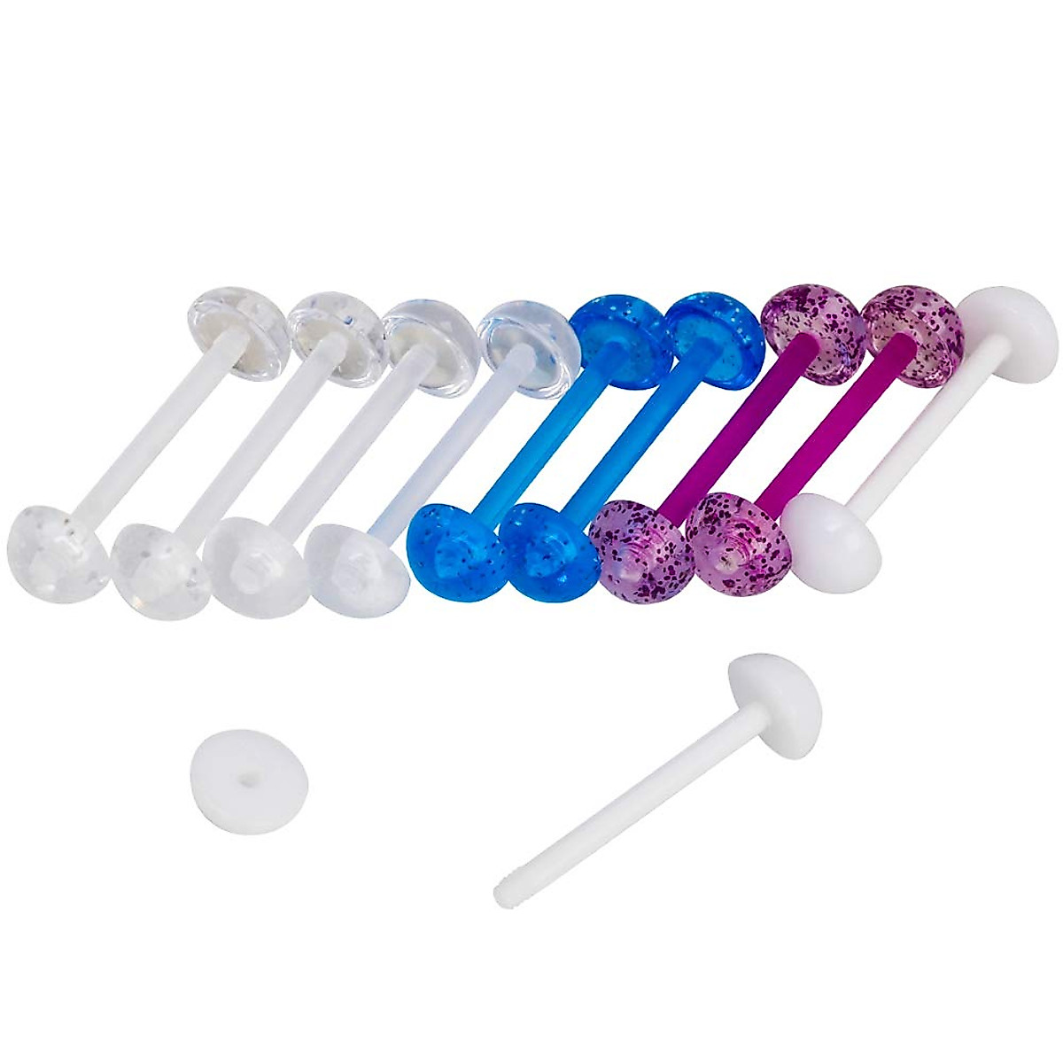 CrazyPiercing 5Pair Acrylic Tongue Rings 14G Flexible Glitter Half Ball Tongue Barbell Retainer Body Piercing Jewelry Bar Length 16mm