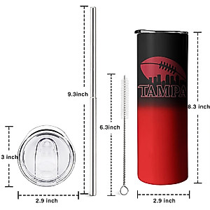 Tampa Classic Stainless Steel Tumbler with Lid and Straw, City Football Fans Gifts,20oz Football Team Skinny Travel Mug Tumbler Cup Water Botter