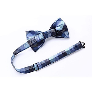 HISDERN Bow Ties for Men Plaid Blue Mens Bowtie Pretied Classic Satin Formal Business Bow Tie Adjustable Tuxedo Bowties for Wedding Party