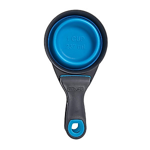 Dexas Pets Collapsible KlipScoop Collapsible Dry Dog Food Scoop and Dog Food Bag Clip, 1 Cup Capacity, Pro Blue