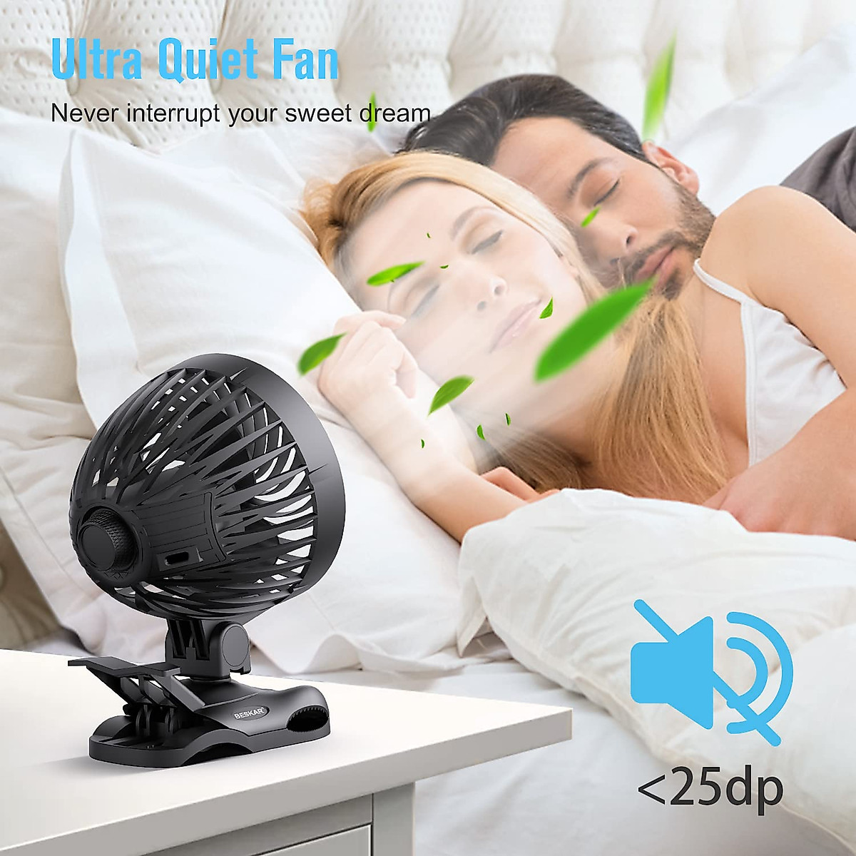 BESKAR Clip on Fan - 5000mAh Battery Rechargeable with CVT Speeds and Strong Airflow, Adjustable Tilt, Personal Quiet Fan for Office Stroller Outdoor - Portable Small Desk Fan