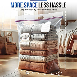 10 GALLON Jumbo Storage Bag with Handle, 12 MIL Extra Heavy-duty Clear Big Plastic 20x26''- Double Reclosable Zip Poly Bags with Resealable Lock Seal Zipper, 10 Bags