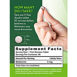 Melatonin 5 mg | 90 Fast Dissolve Tablets | Natural Berry Flavor | Vegetarian, Non-GMO & Gluten Free Supplement | by Nature's Truth