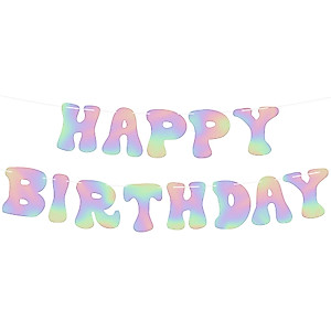 KatchOn Iridescent Happy Birthday Banner Prestrung - 10 Feet | Disco Happy Birthday Sign | Iridescent Party Decorations | Disco Birthday Banner for Women | Holographic Disco Birthday Party Decorations