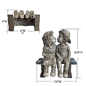 Lily's Home First Kiss Resin Garden Statue, Little Girl and Boy Kissing Yard Miniature Figurine, 9 Inch
