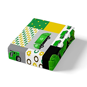 Green Garbage Truck Comforter Cover Powered Waste Management Recycling Truck Duvet Cover for Kids Boys Girls Car Room Decor Bedclothes Full Size (No Comforter)