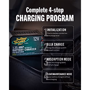Battery Tender Plus 12V Battery Charger and Maintainer: 1.25 AMP Powersport Battery Charger and Maintainer for Motorcycles, ATVs, UTVs - Smart 12 Volt Automatic Float Charger - 021-0128