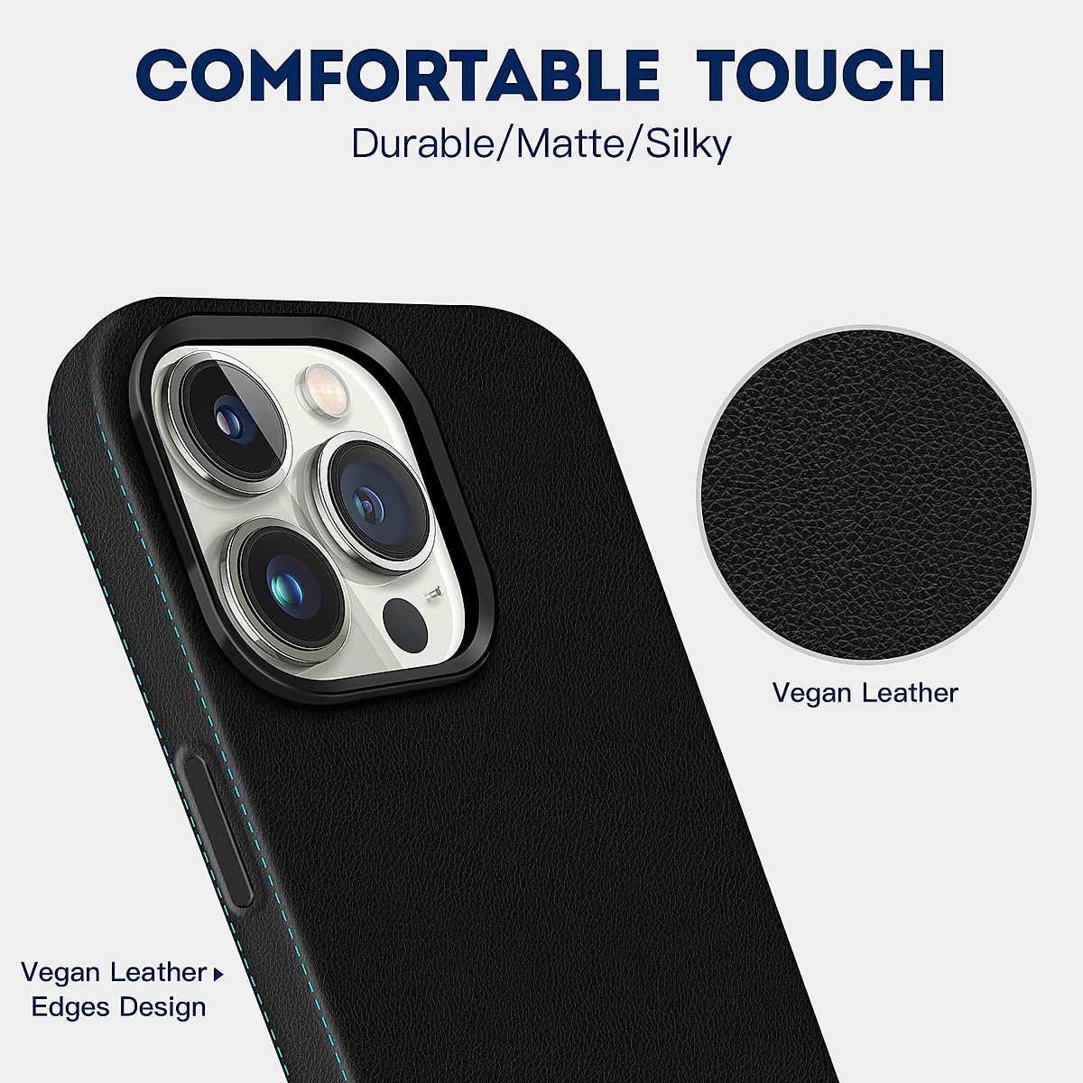 kingflag Vegan Leather Magnetic Case for iPhone 15 Pro Max Wireless Charging, Compatible with MagSafe, Metal Buttons, Shockproof Protective Phone Case Cover for Women Men 6.7" (Matte Black)